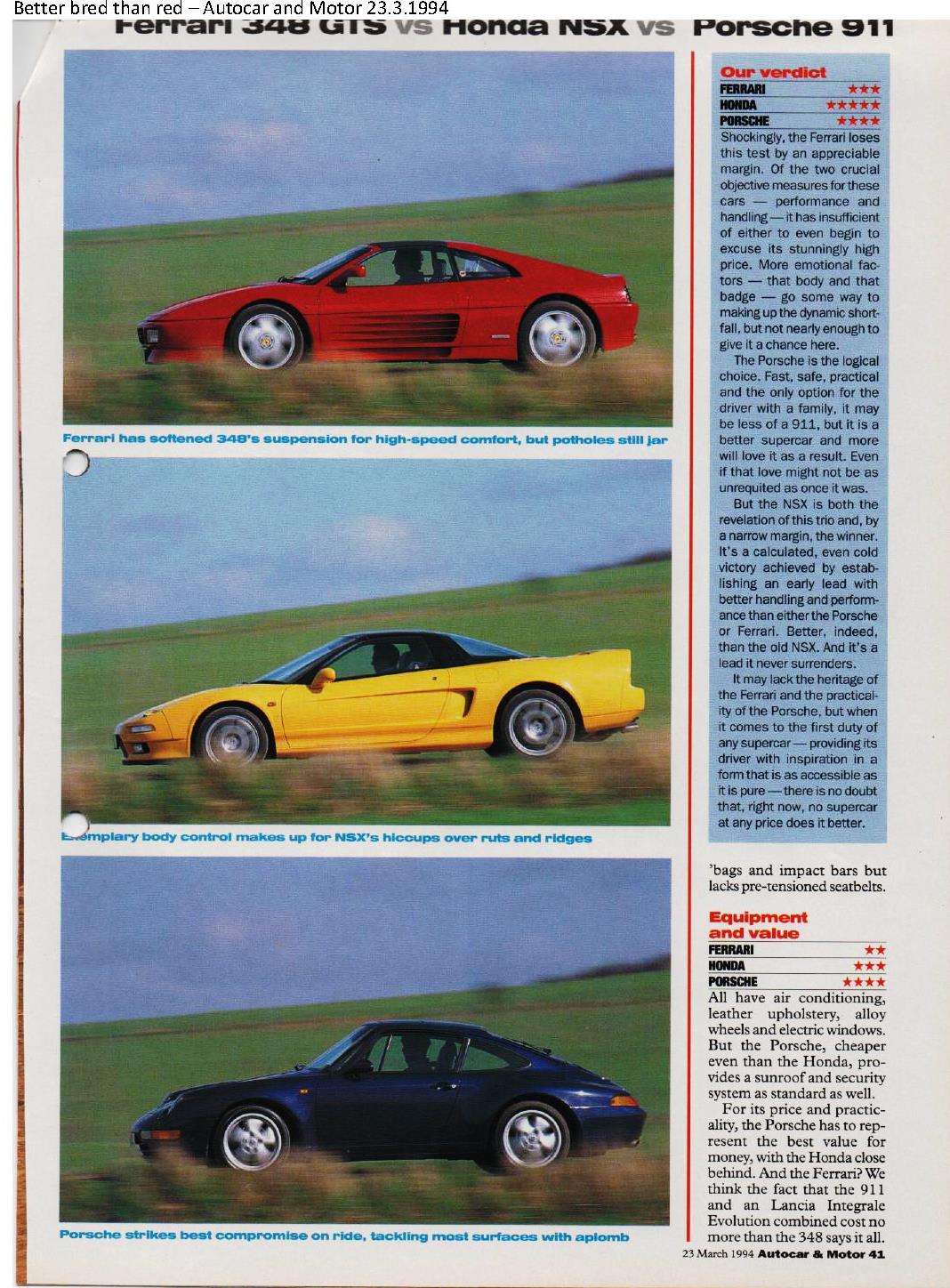 Porsche 993 Carrera vs Ferrari 348 GTS vs Honda NSX (Autocar & Motor ...