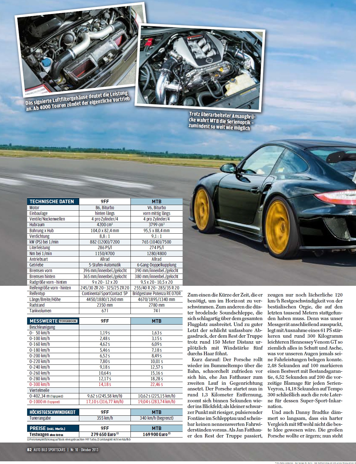 9ff 977 GTronic 1200 vs MTR GTR Mission 1000 (Auto Bild Sportscars mag ...