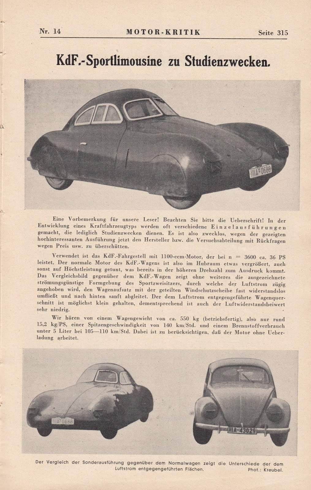 KdF typ 60 (Motor KritiK mag., 09/1940, Deutsch) | Porsche cars history