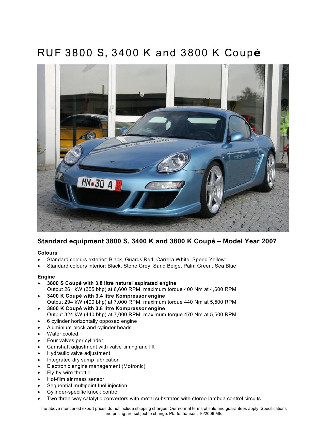 RUF 3800S, 3400K & 3800K — equipment 2007 MY | Porsche cars history