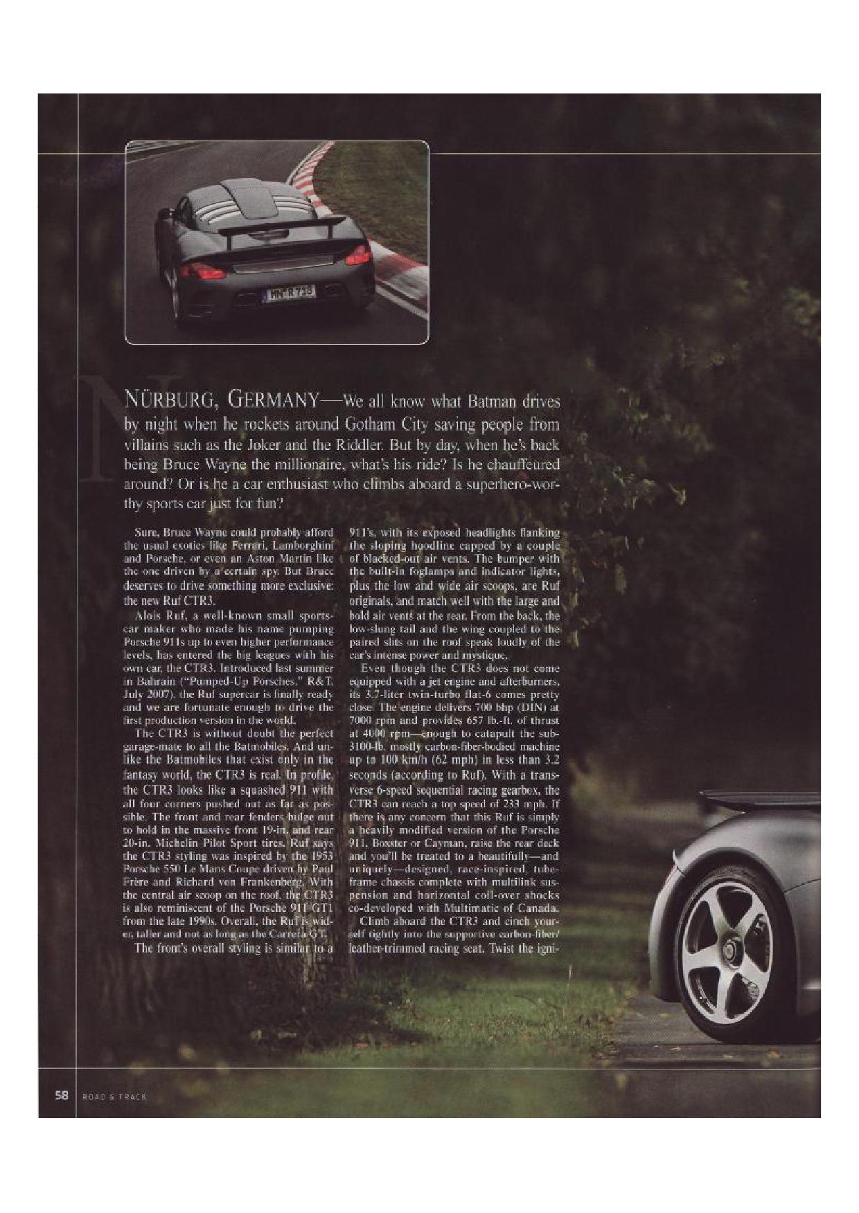 RUF CTR3 & eRUF Model A (Road & Track mag., 12/2008) | Porsche cars history